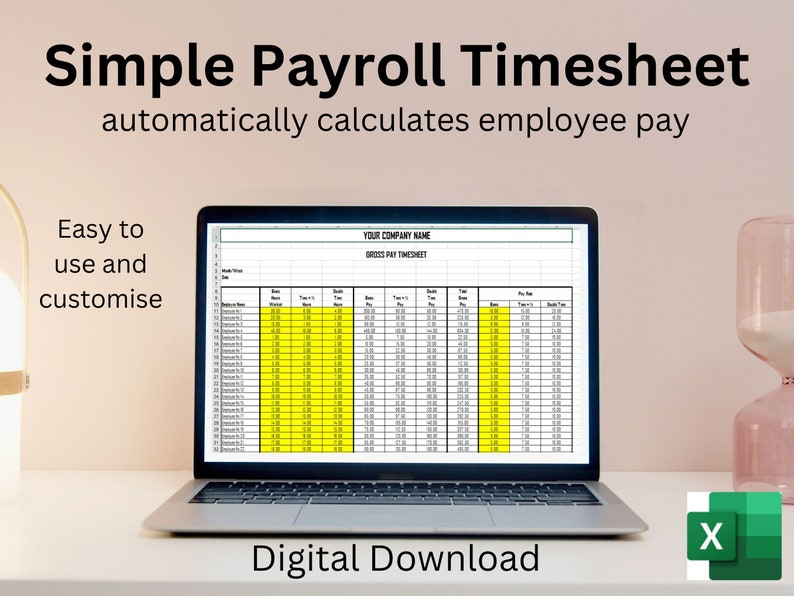 Simple Payroll Timesheet, Excel Spreadsheet, Small Business, Weekly ...