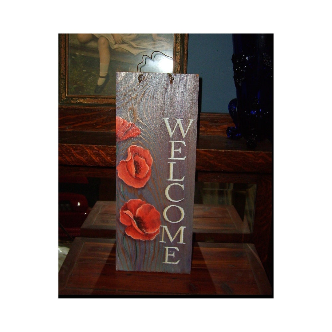 Orange Poppies Welcome Sign Porch N Patio Signs Handmade Not a Transfer ...