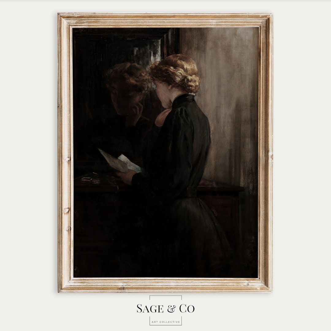 Vintage Lady Reading Letter Portrait Oil Painting | DIGITAL DOWNLOAD ...
