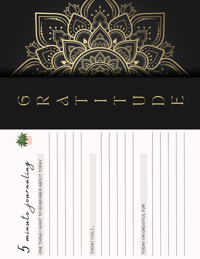 5 Minute Gratitude Journal, Digital Journal, Watercolor Journal ...