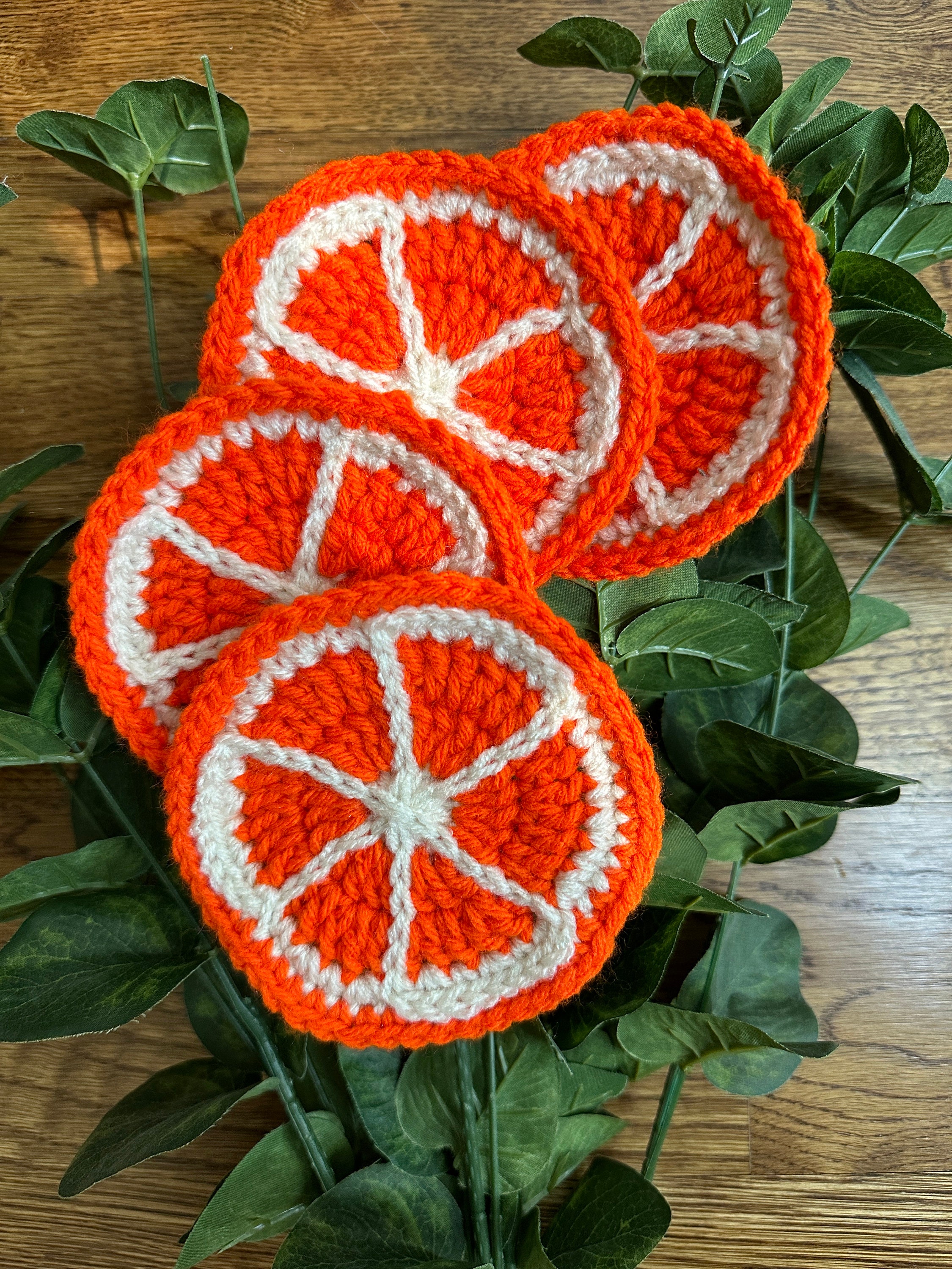 Crochet Orange Coaster. Crochet Fruit Slide Coasters. Citrus Slice ...