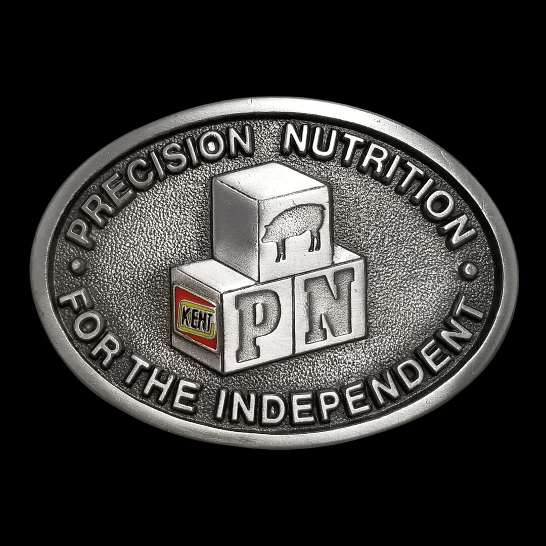 Vintage Belt Buckle Pewter Kent Precision Nutrition Pork Swine Hog USA ...