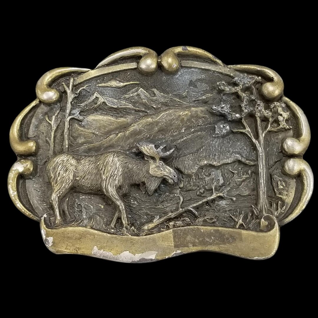 Vintage Colorado Silver Star Moose Landscape Belt Buckle 1988 Made in ...