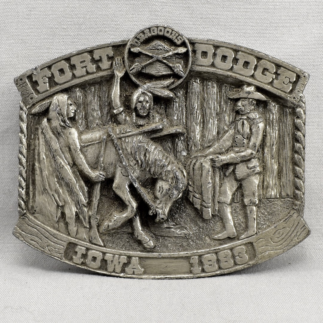 Belt Buckle Fort Dodge Dragoons Iowa 1983 Embossed USA Made by Siskiyou ...
