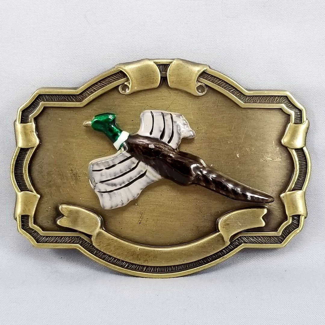 Vintage Belt Buckle Flying Duck Pheasant Bird Western Style Gold Color ...