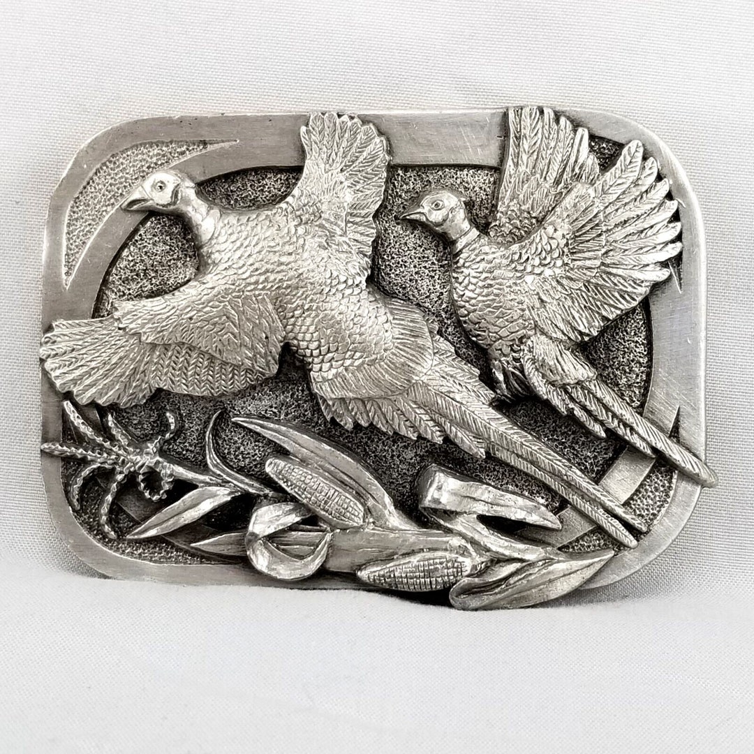 Vintage Belt Buckle 1983 Ring Necked Pheasant Bird Siskiyou Corn Field ...