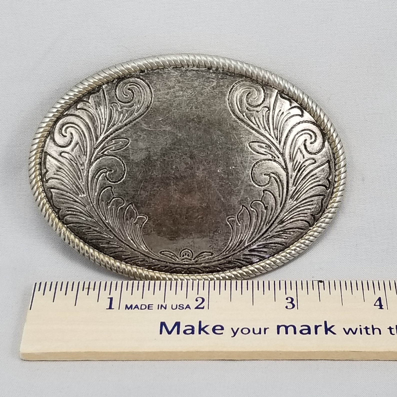 Vintage Belt Buckle Floral Scroll Filigree Western Oval Unisex Silver ...