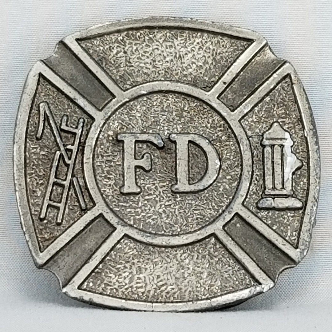 Vintage Belt Buckle FD Fire Department Universal Logo Badge Silver ...
