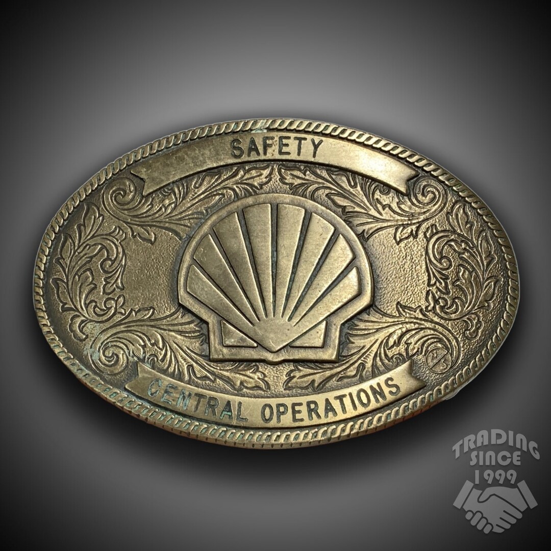 Vintage Belt Buckle Shell Safety Central Operations Solid Brass ...