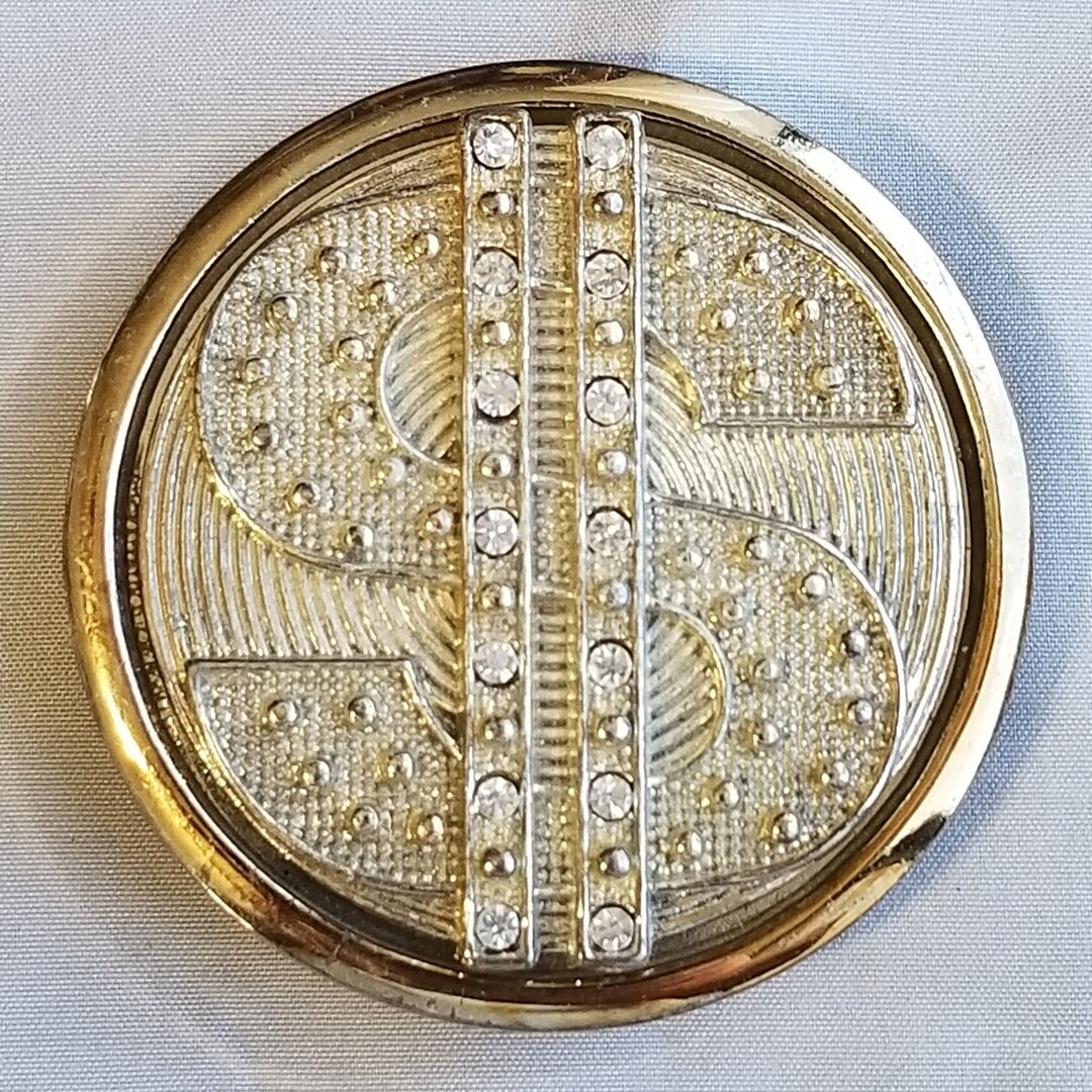 Vintage Belt Buckle Spinner Money Rotating Sign Symbol White ...