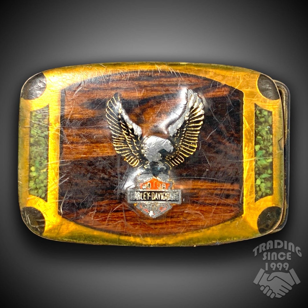 Vintage Belt Buckle Solid Brass Metal With Harley Davidson Eagle USA ...