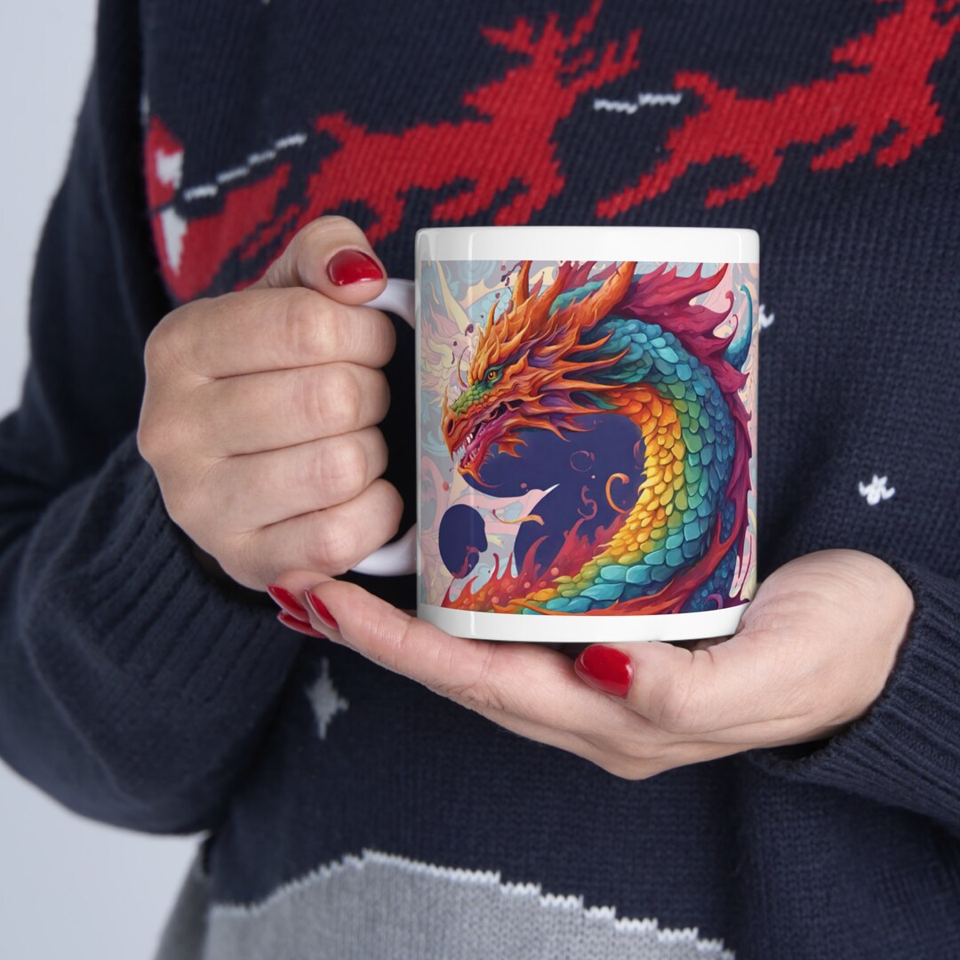 Dragon Coffee Mug, Dragon Coffee Cup, Vibrant Colorful Dragon Mug ...