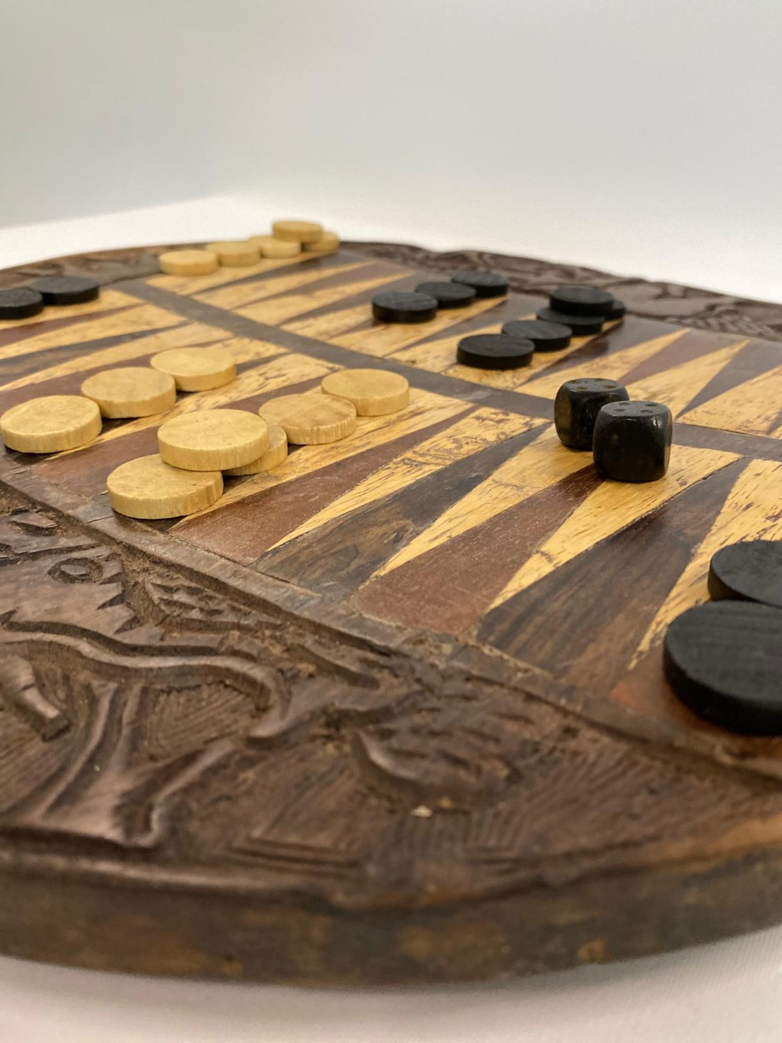 Rare Round 1800s Design. Antique Solid Wooden Backgammon and Chess ...