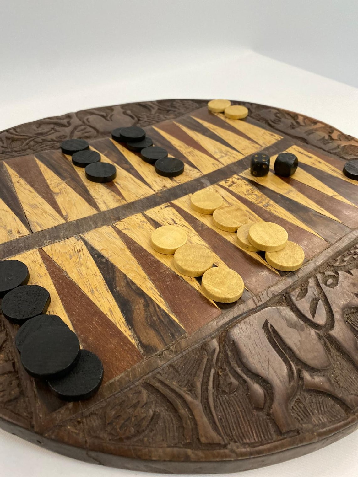 Rare Round 1800s Design. Antique Solid Wooden Backgammon and Chess ...