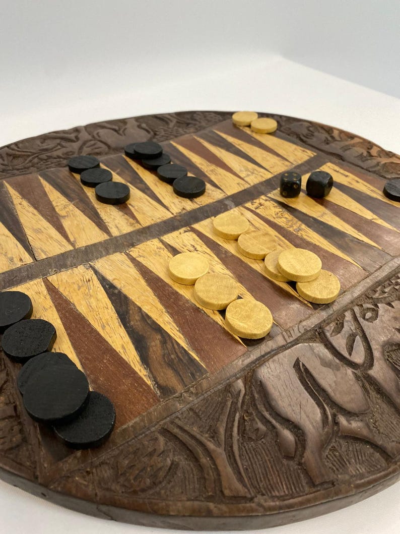 Rare Round 1800s Design. Antique Solid Wooden Backgammon and Chess ...
