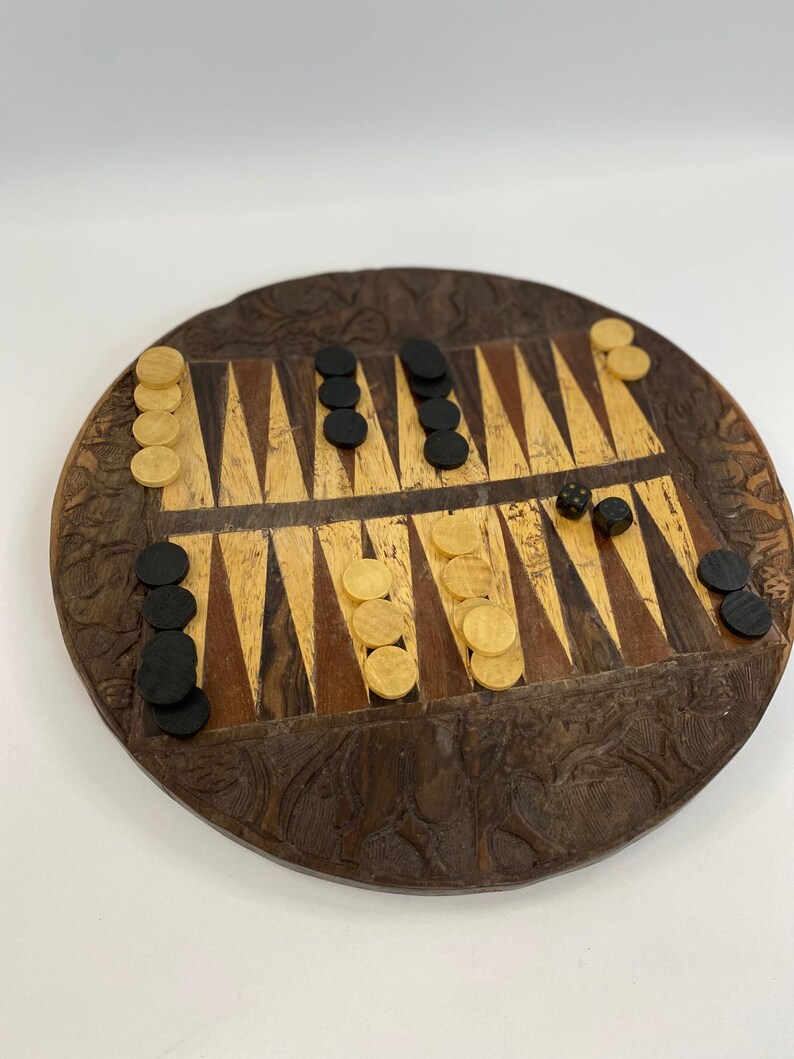 Rare Round 1800s Design. Antique Solid Wooden Backgammon and Chess ...
