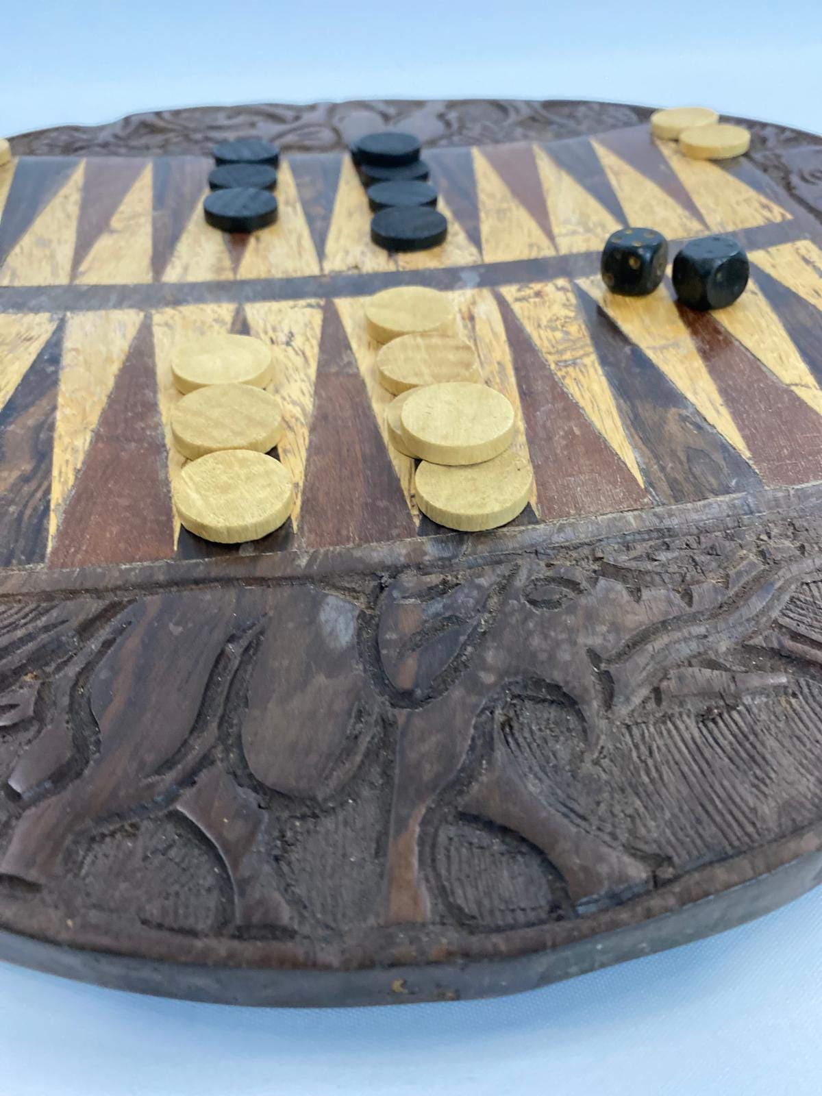 Rare Round 1800s Design. Antique Solid Wooden Backgammon and Chess ...