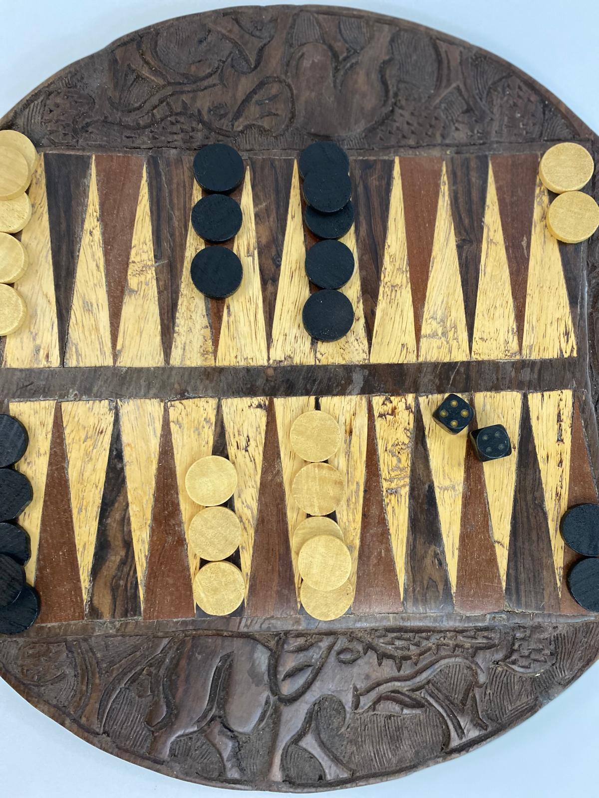 Rare Round 1800s Design. Antique Solid Wooden Backgammon and Chess ...