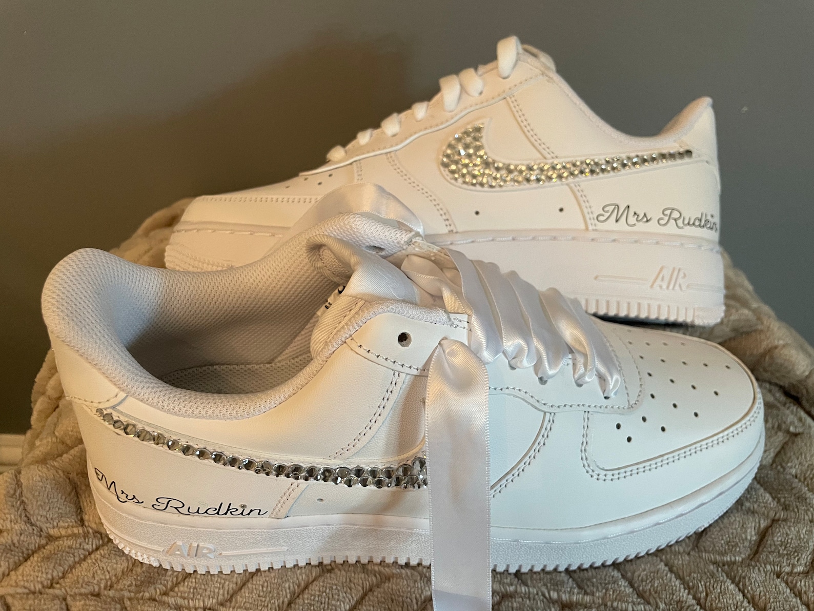 Bridal Custom Rhinestone Nike Air Force 1 Wedding Day Bridal Nikes ...