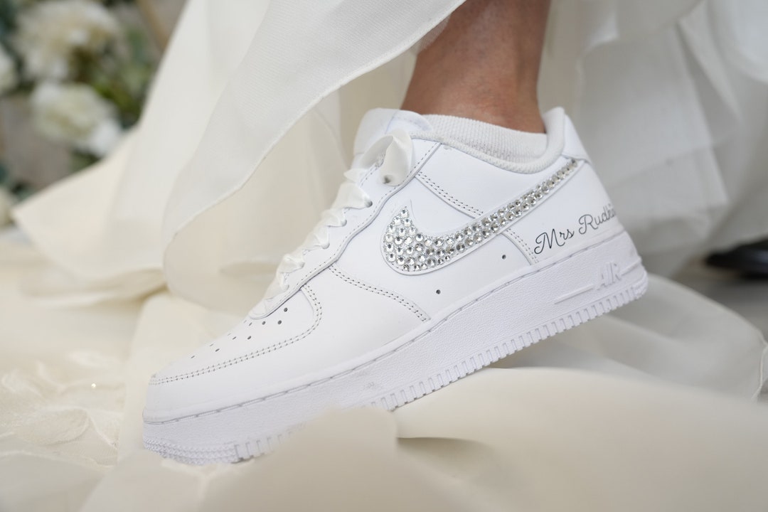 Bridal Custom Rhinestone Nike Air Force 1 Wedding Day Bridal Nikes ...
