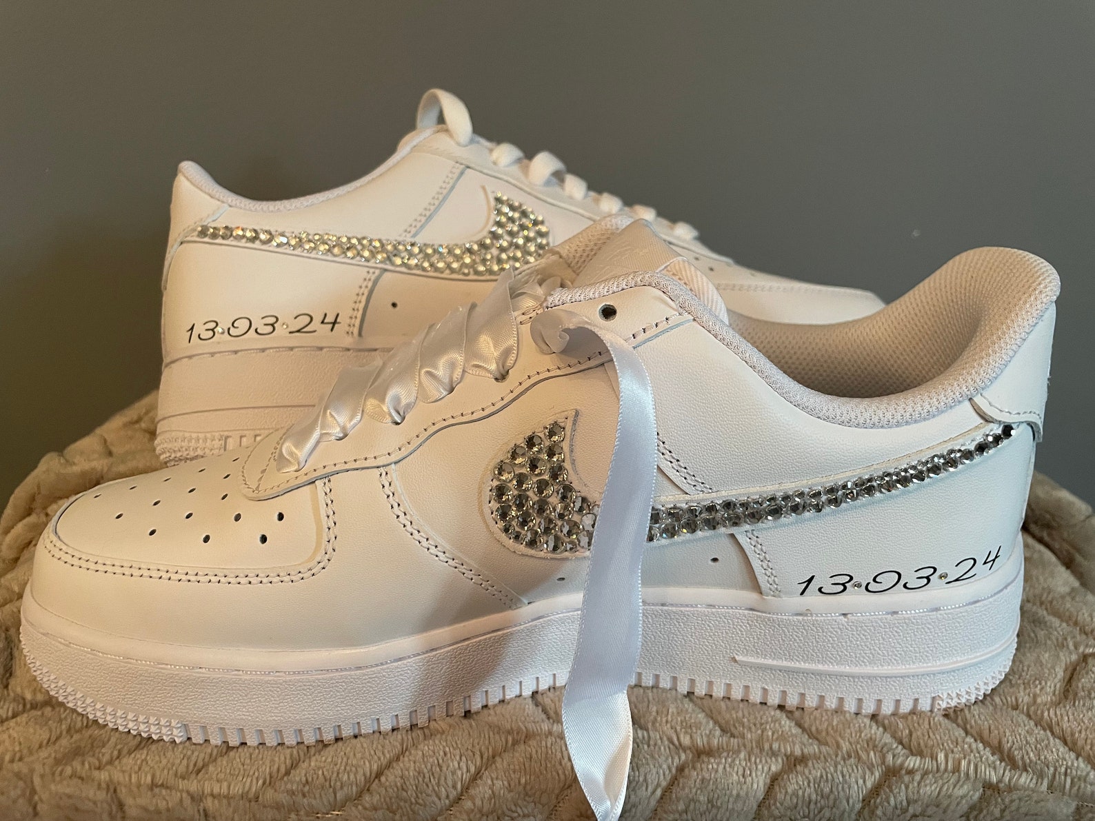Bridal Custom Rhinestone Nike Air Force 1 Wedding Day Bridal Nikes ...