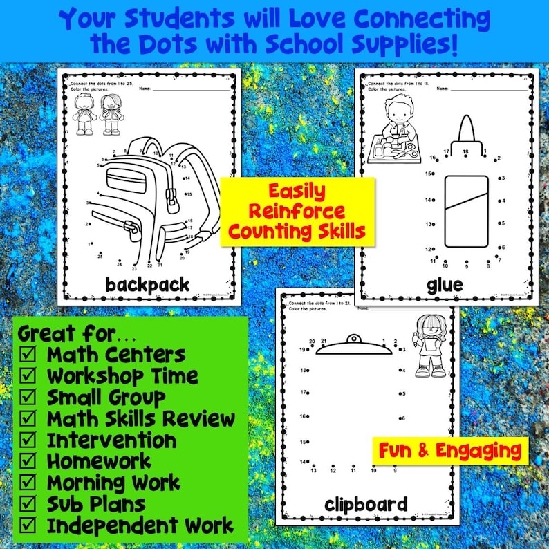Back to School Dot to Dot Coloring Pages | Connect the Dots Math ...