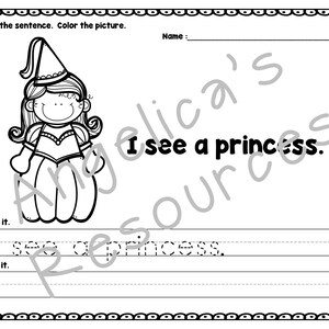 Fairy Tale Coloring Pages Printable Sight Word Practice Handwriting ...