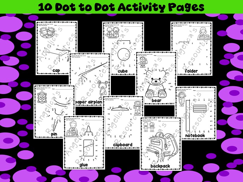 Back to School Dot to Dot Coloring Pages Connect the Dots Math ...