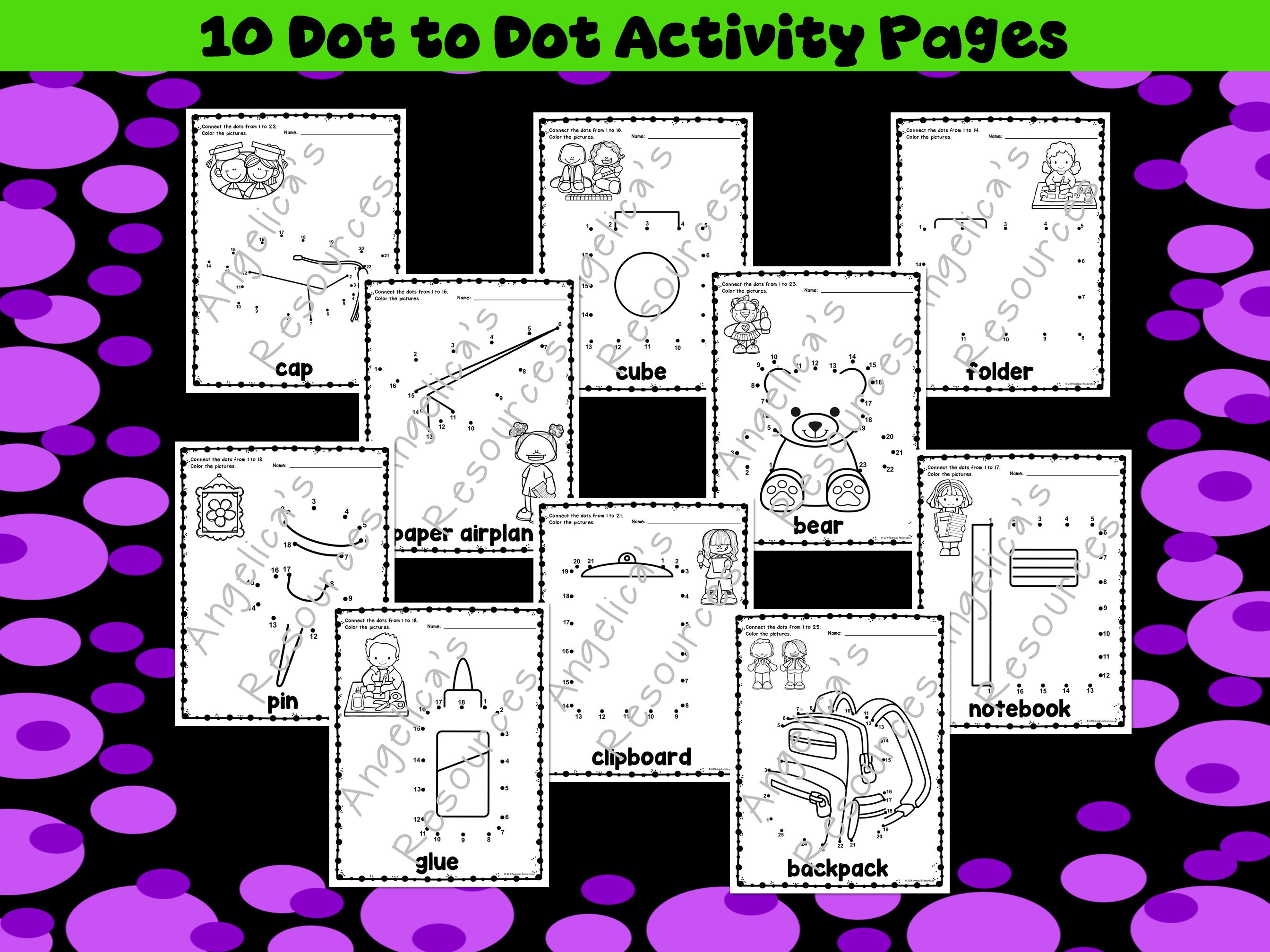 Back to School Dot to Dot Coloring Pages Connect the Dots Math ...