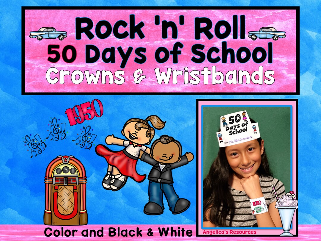 50th Day of School Craft | 50's Theme Crowns and Wristbands Printable ...
