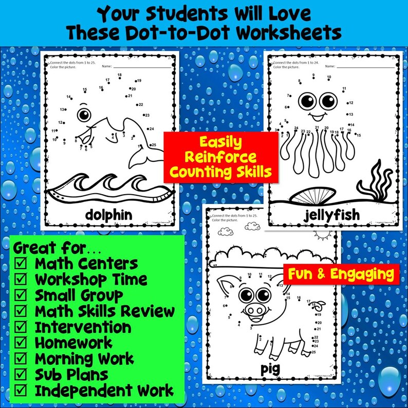 Animal Dot to Dot Coloring Pages | Connect the Dots Math Worksheets ...