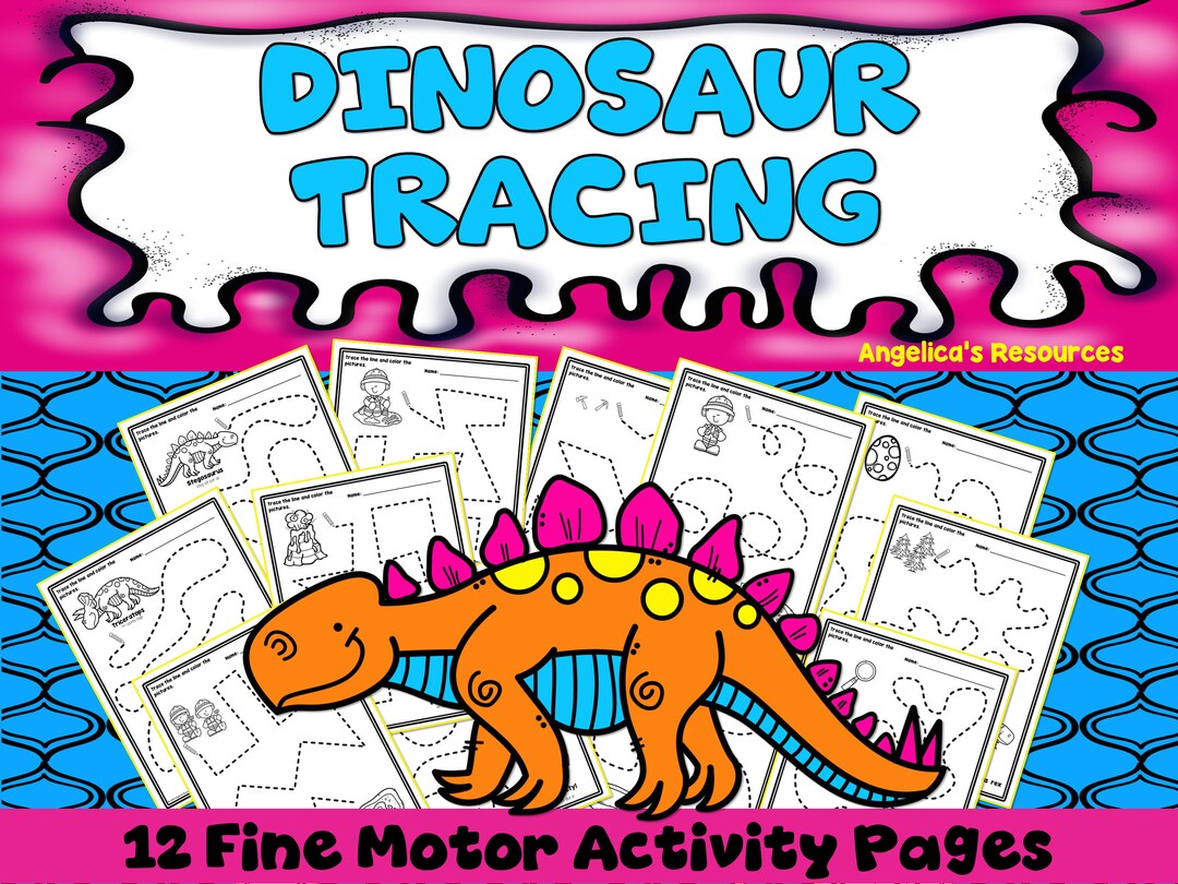 Dinosaur Tracing Lines Worksheets Coloring Pages Printable | Trace - Etsy