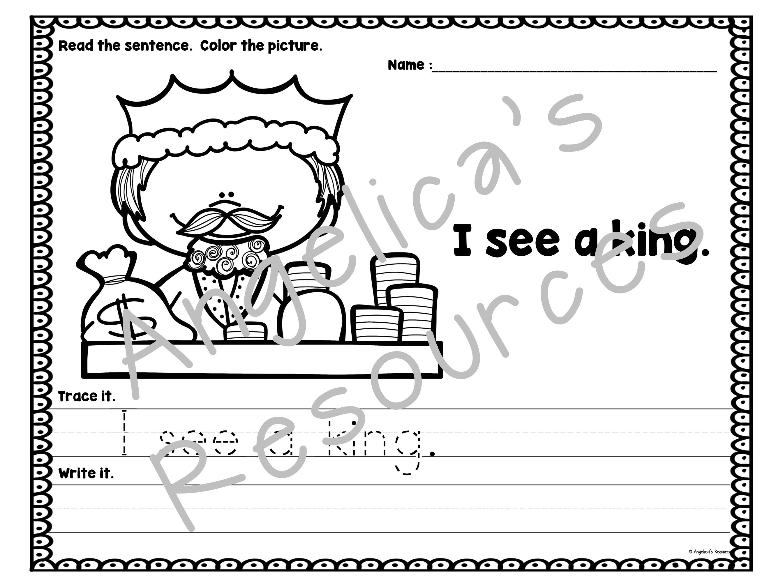 Fairy Tale Coloring Pages Printable Sight Word Handwriting Worksheet ...