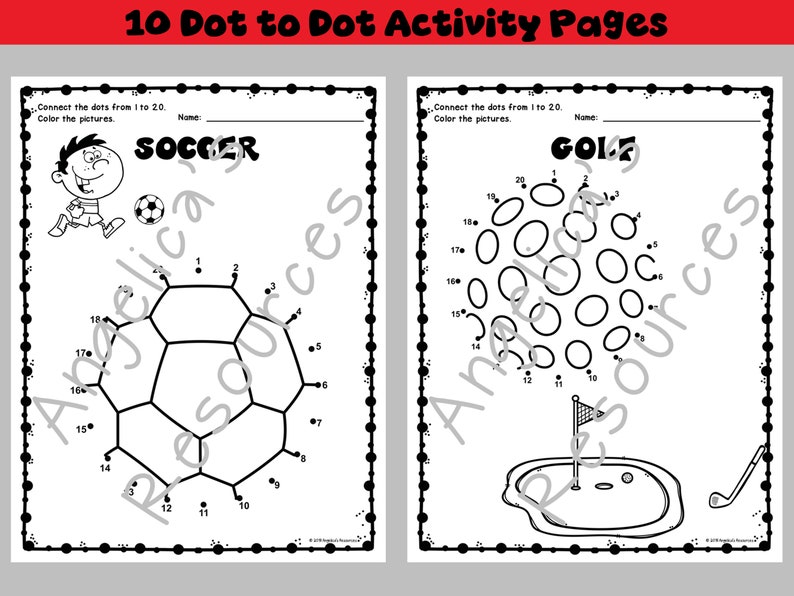 Sports Dot to Dot Coloring Pages | Connect the Dots Kindergarten Math ...