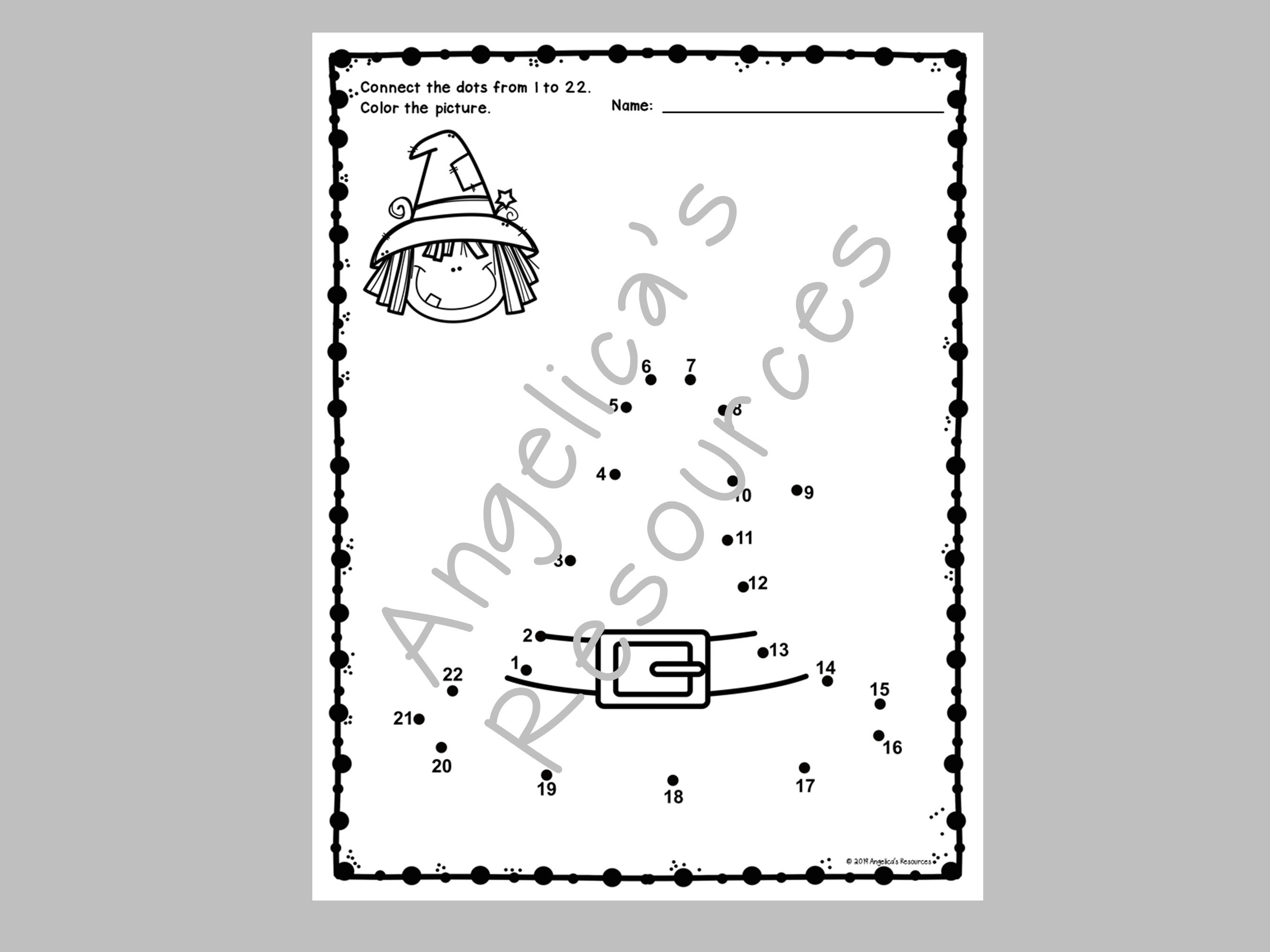 Halloween Dot to Dot Math Worksheets Connect the Dots Coloring Pages - Etsy