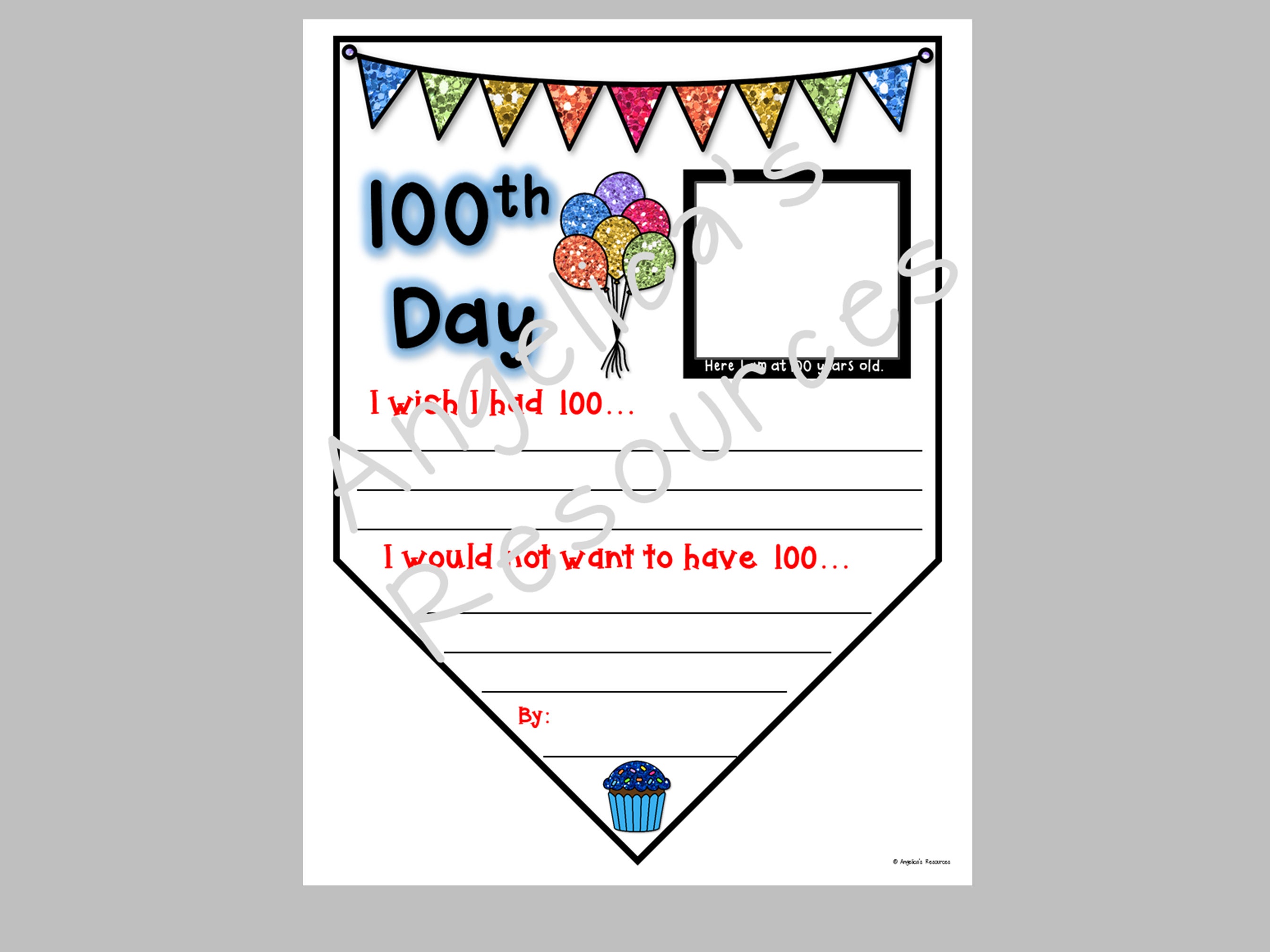 100th Day of School Activities Creative Writing Prompt Pennant Craft ...
