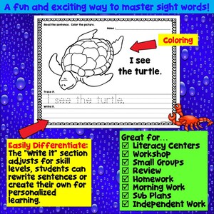 Ocean Animals Coloring Pages Printable Sight Word Practice ...