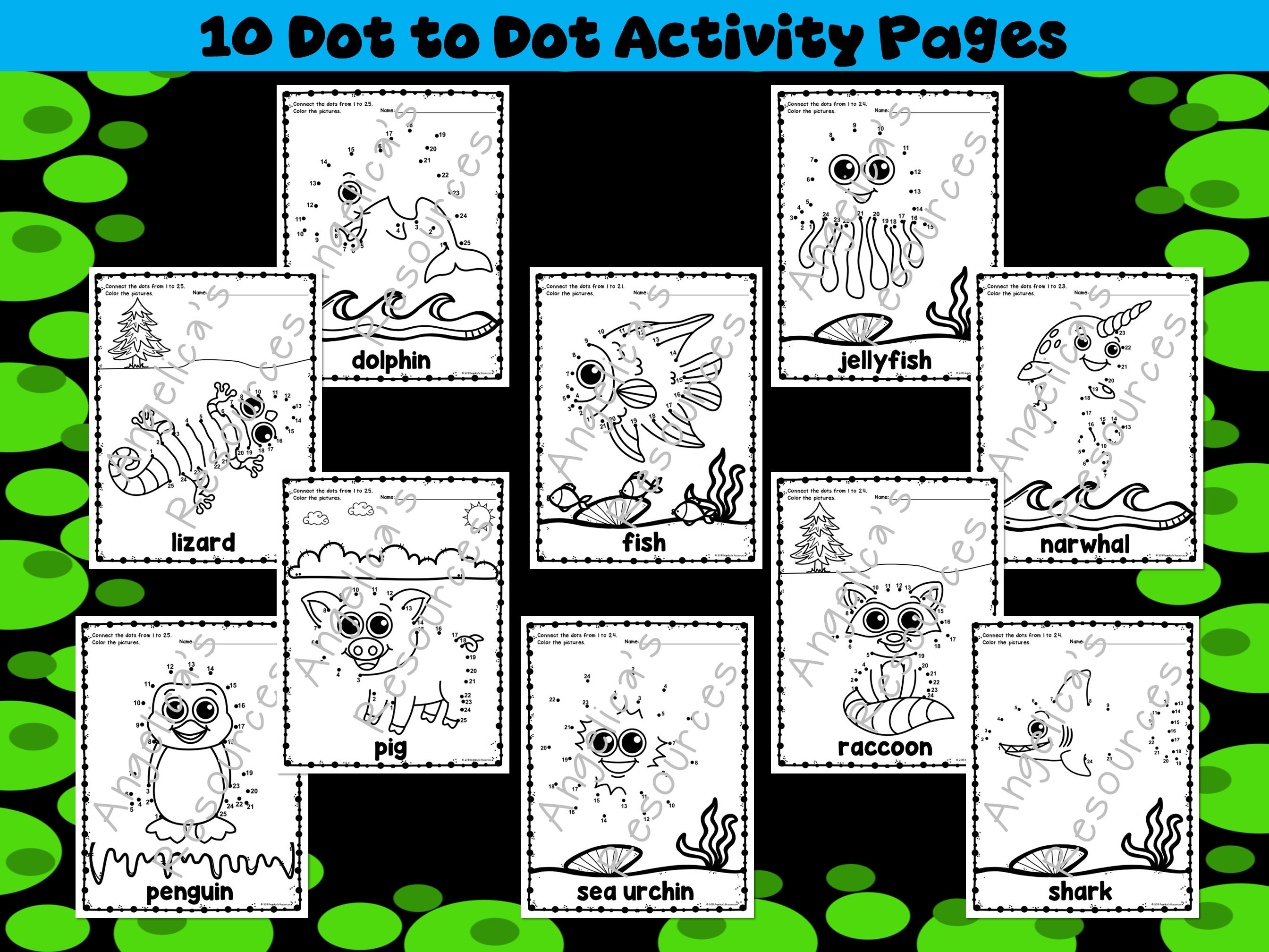 Animal Dot to Dot Coloring Pages Connect the Dots Math Worksheets ...