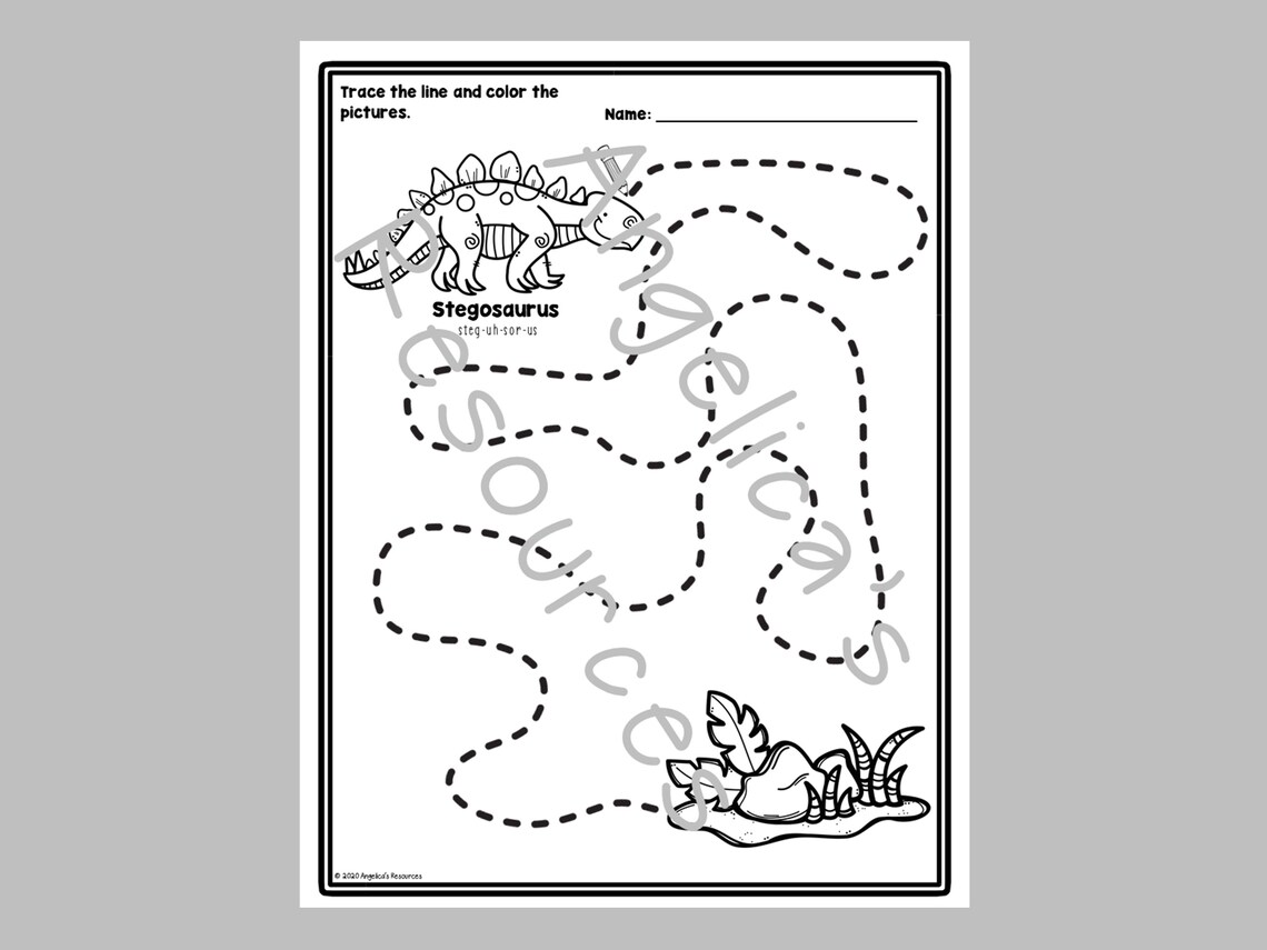 Dinosaur Tracing Lines Worksheets Coloring Pages Printable Trace - Etsy