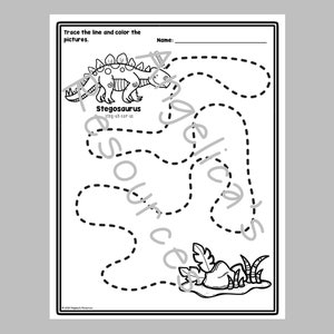 Dinosaur Tracing Lines Worksheets Coloring Pages Printable | Trace - Etsy