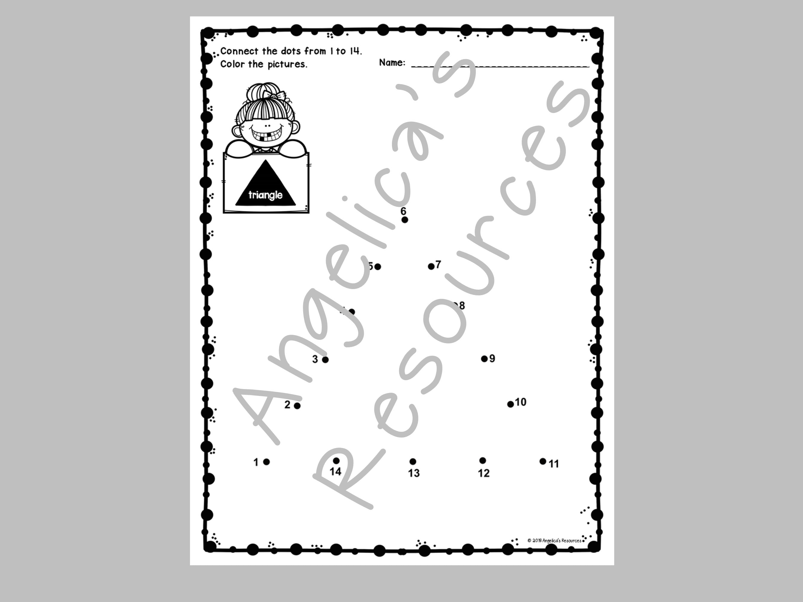 2D Shapes Connect the Dots Math Worksheets | Dot to Dot Coloring Pages ...