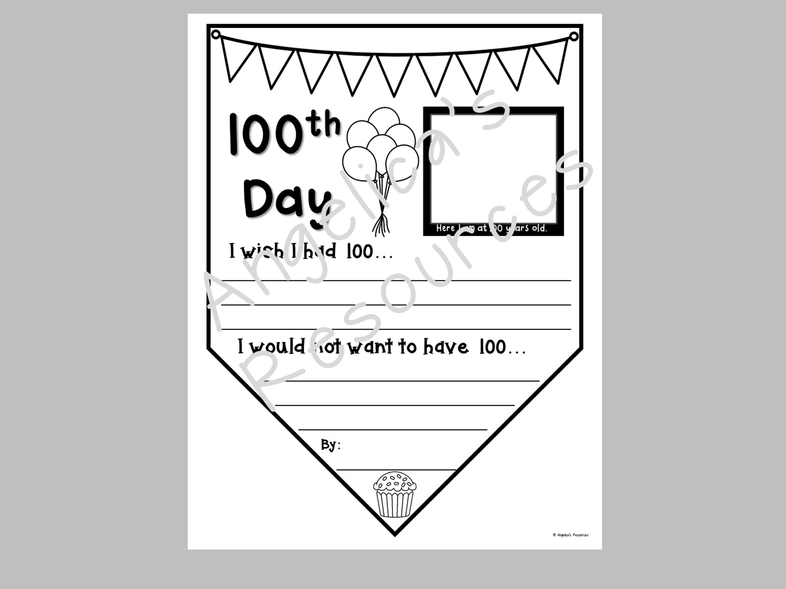 100th Day of School Activities Creative Writing Prompt Pennant Craft ...