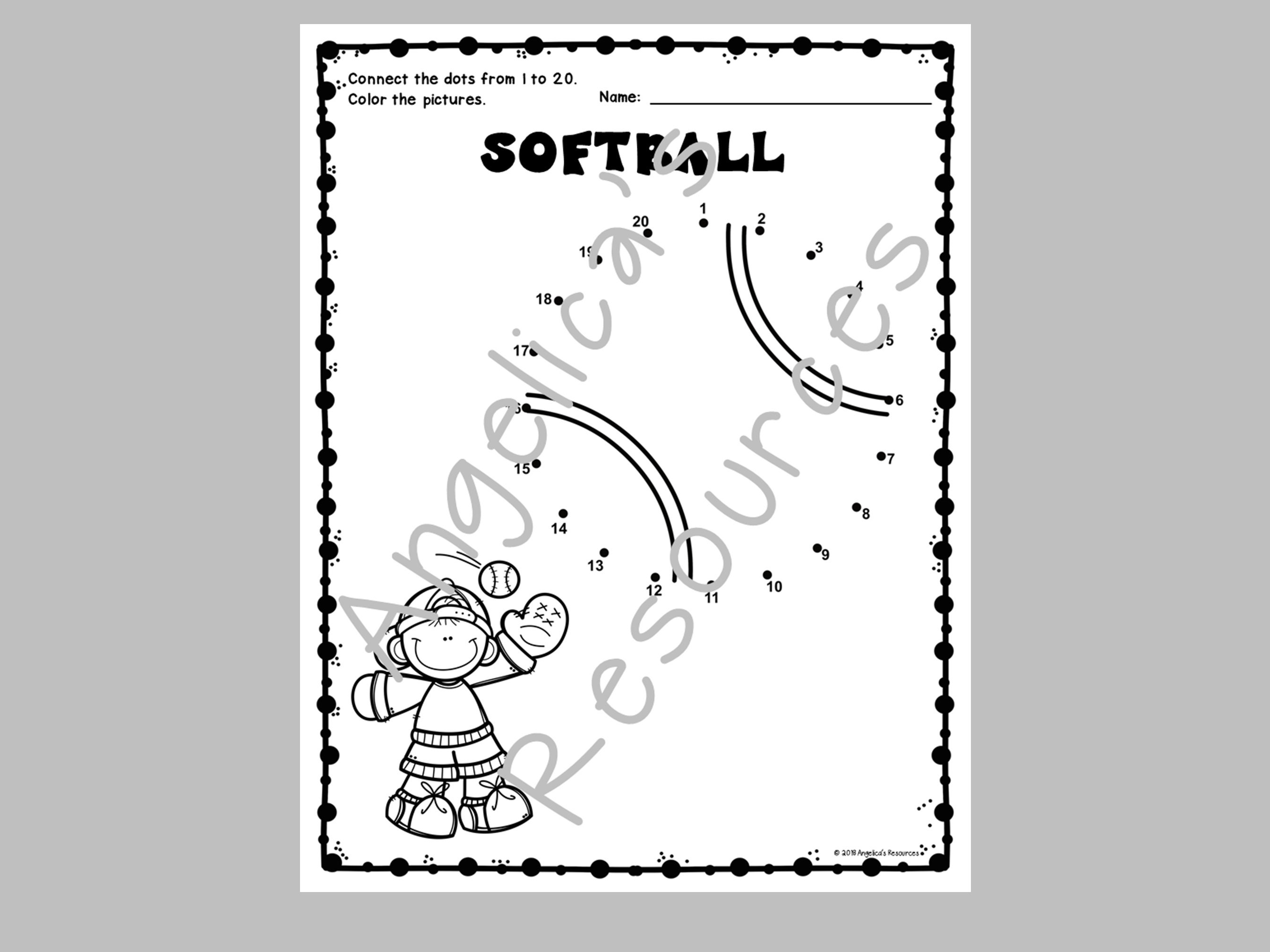 Sports Dot to Dot Coloring Pages | Connect the Dots Kindergarten Math ...