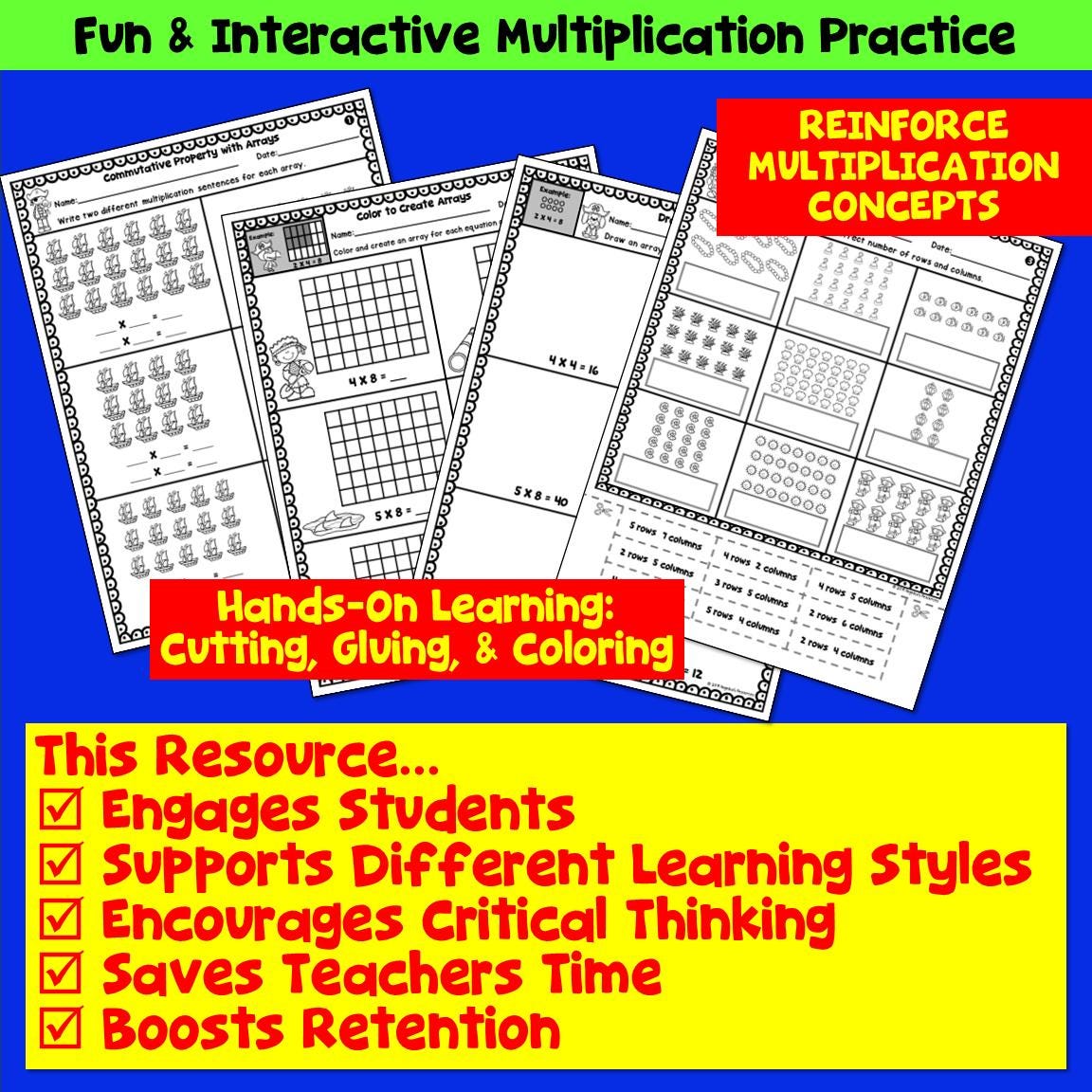 Multiplication With Arrays in Math | Multiplication Practice Worksheets ...