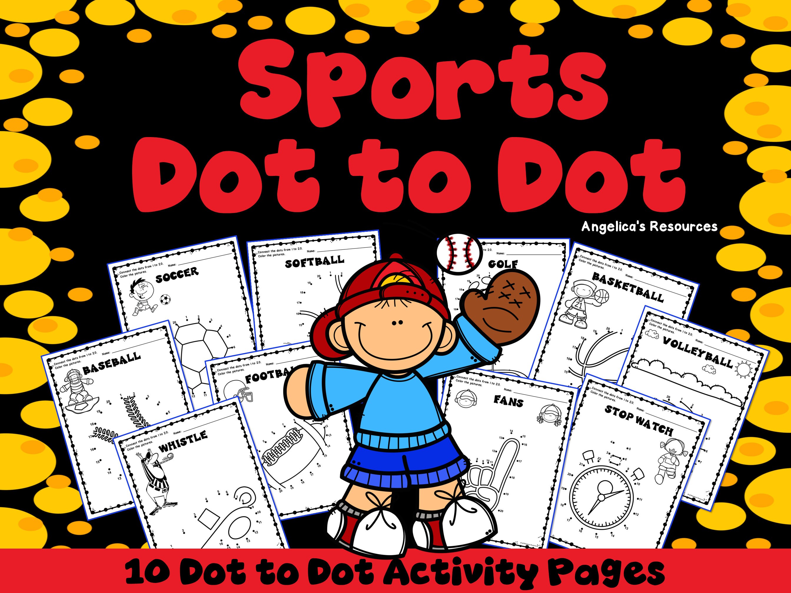 Sports Dot to Dot Coloring Pages | Connect the Dots Kindergarten Math ...