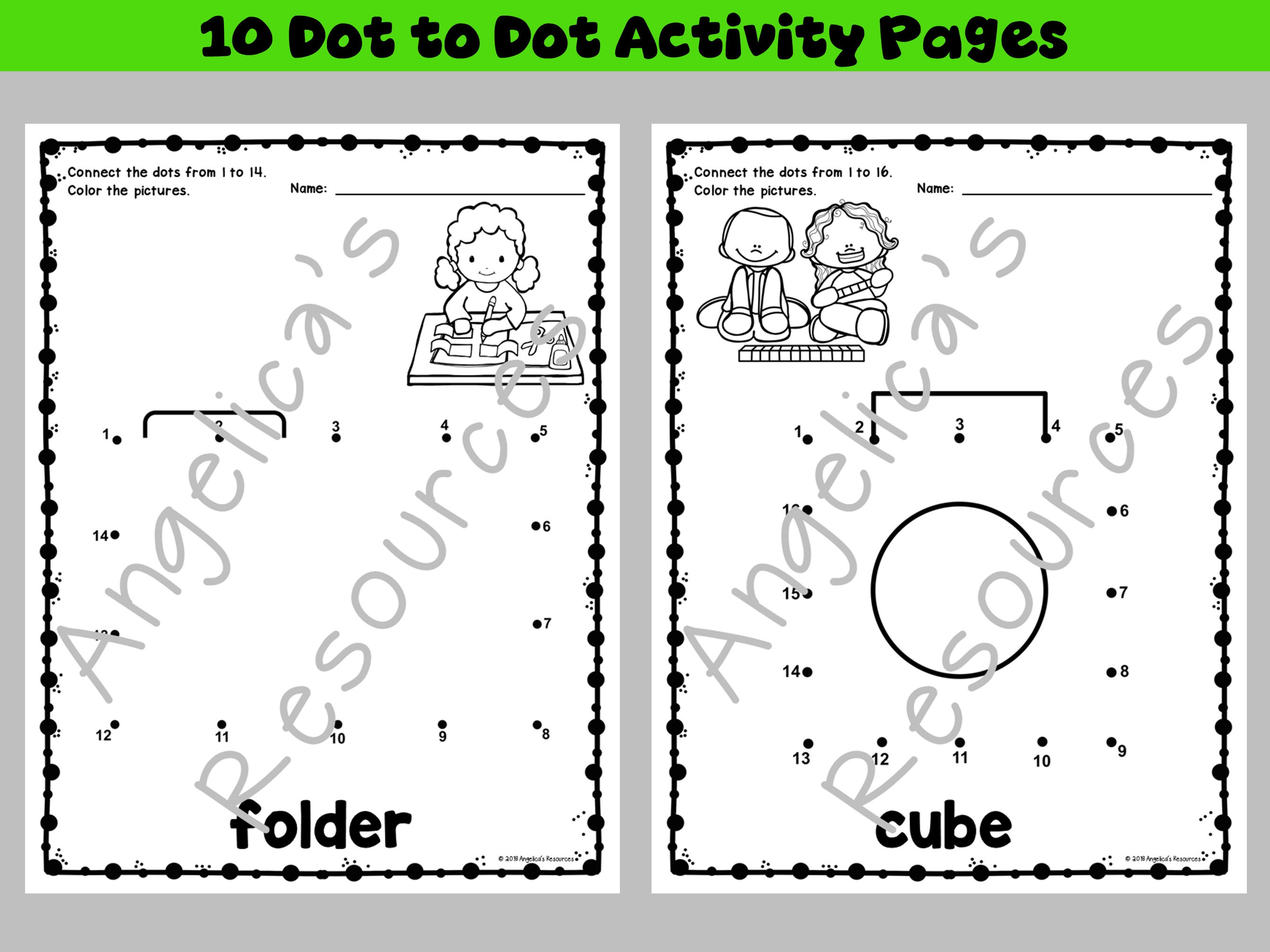 Back to School Dot to Dot Coloring Pages Connect the Dots Math ...