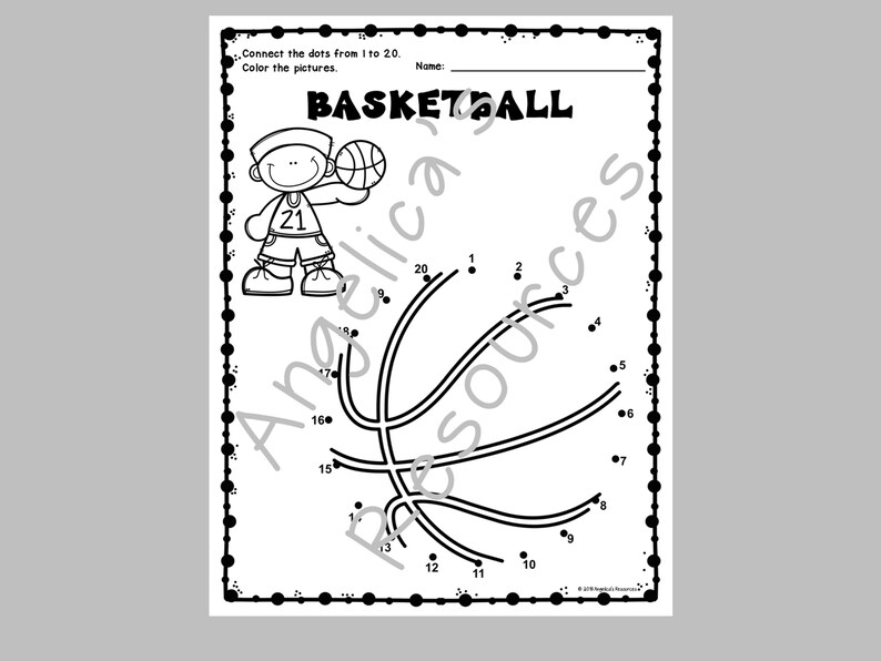 Sports Dot to Dot Coloring Pages | Connect the Dots Kindergarten Math ...