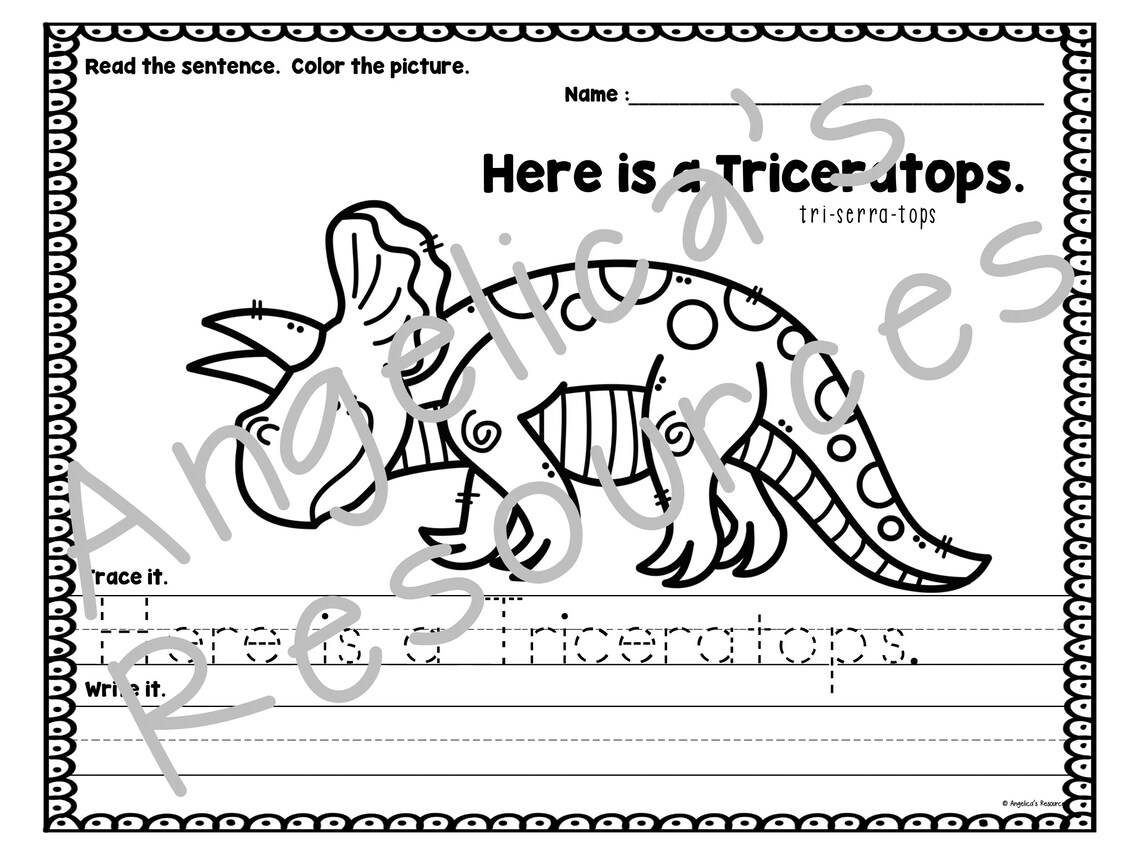 Dinosaur Coloring Pages Printables Dinosaur Names sight Word Practice ...
