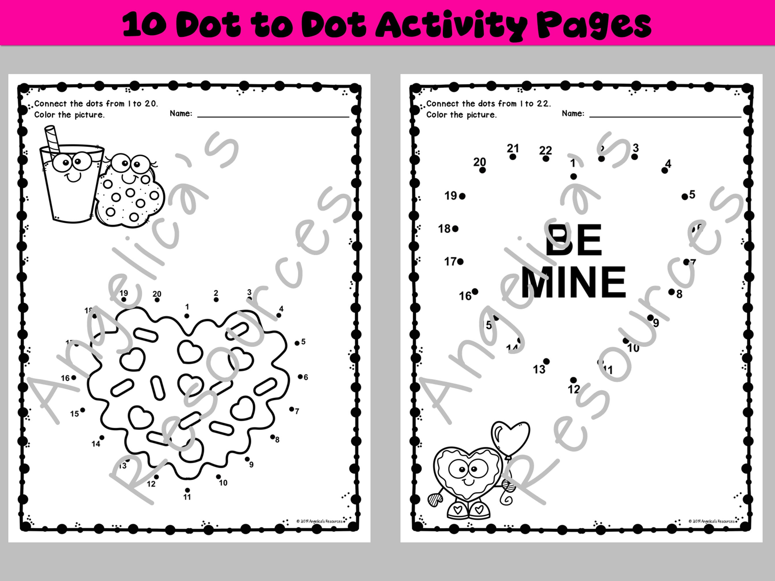 Valentine's Day Activities Dot to Dot Coloring Pages Connect the Dots ...