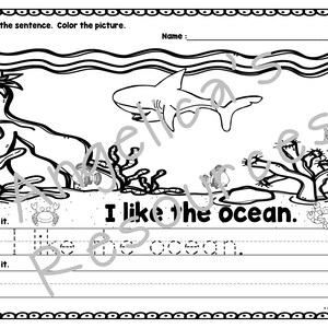 Ocean Animals Coloring Pages Printable Sight Word Practice ...